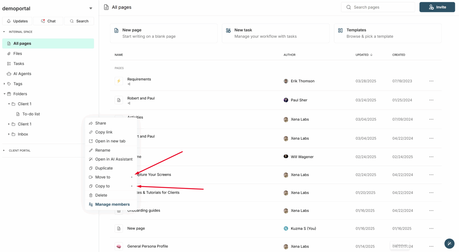 Workspace management | Transfer content between workspaces - FuseBase