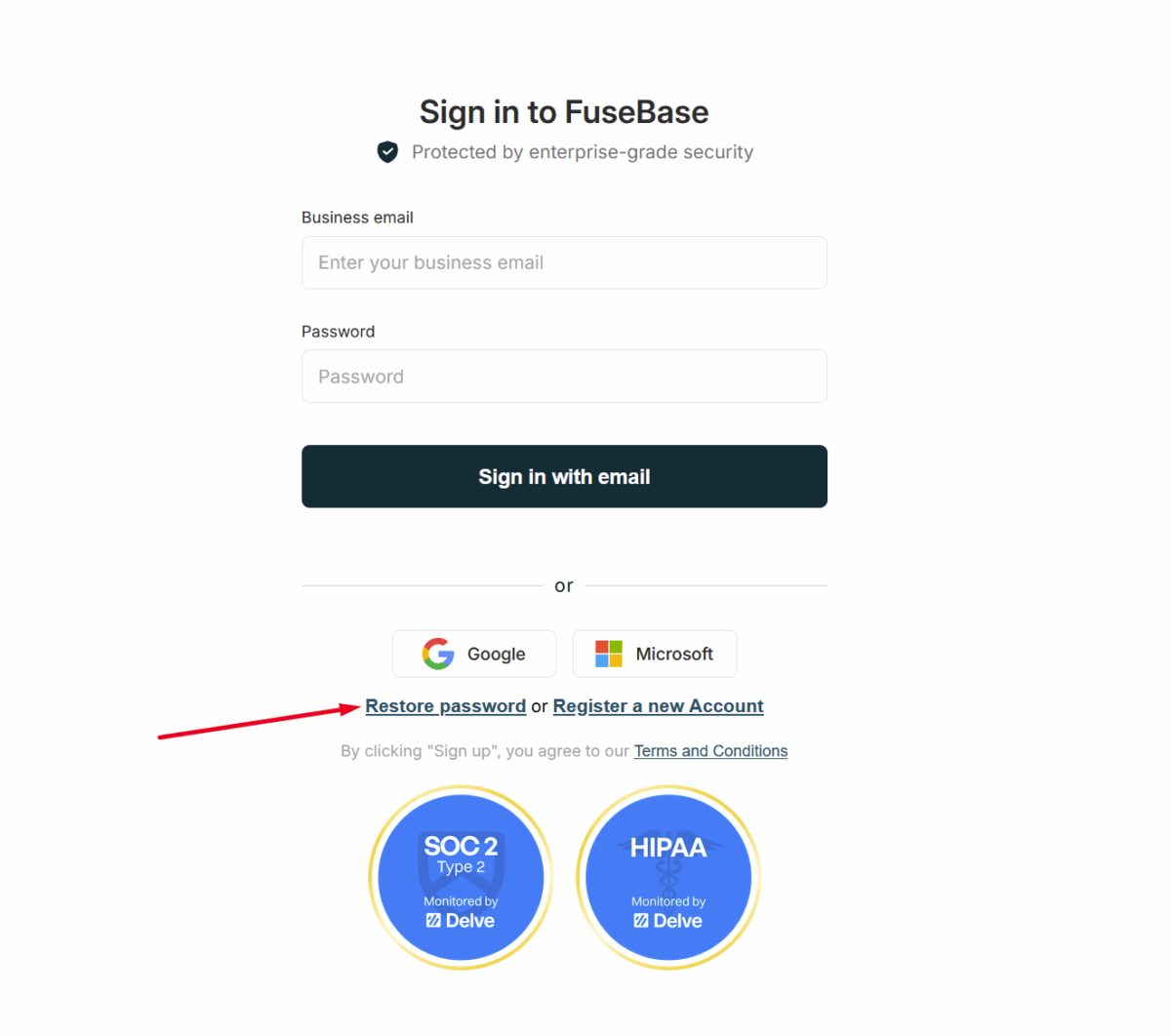 Account|Google/FB sign-in to personal password - FuseBase