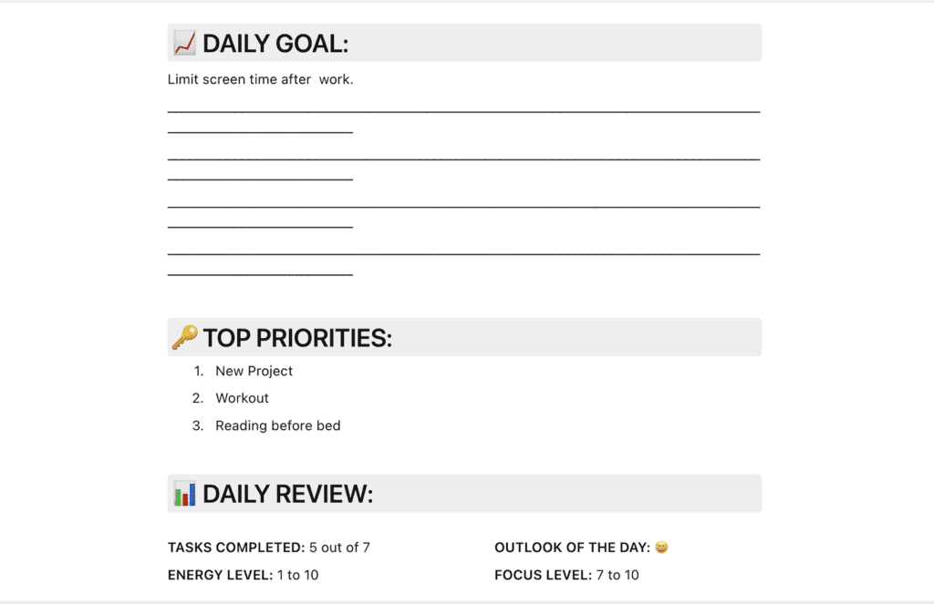Daily Review Template - FuseBase