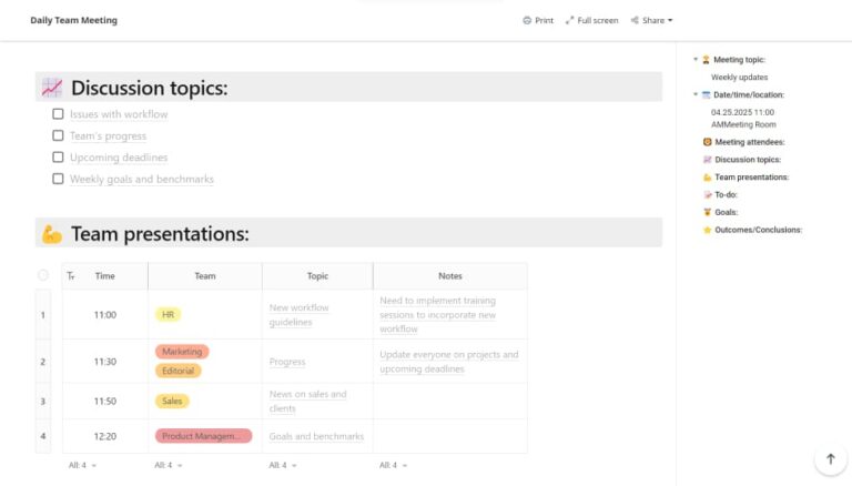 10 Keys and Templates For Your Meeting Agendas ﻿- FuseBase
