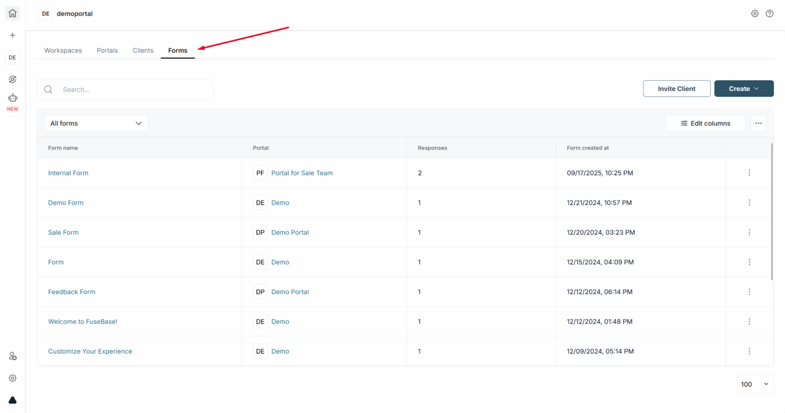Form dashboard - all responses in one place - FuseBase