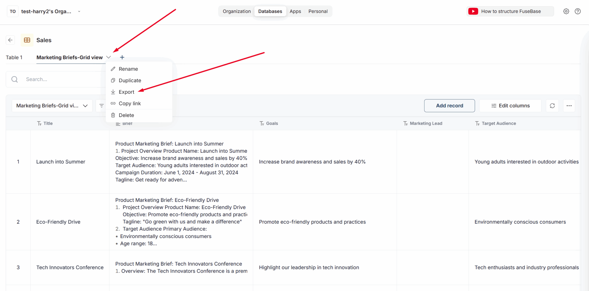 Exporting a Table to CSV - Quick Guide - FuseBase